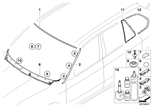 Glazing, Mounting Parts - 2013 BMW X5 xDrive50i(E70)
